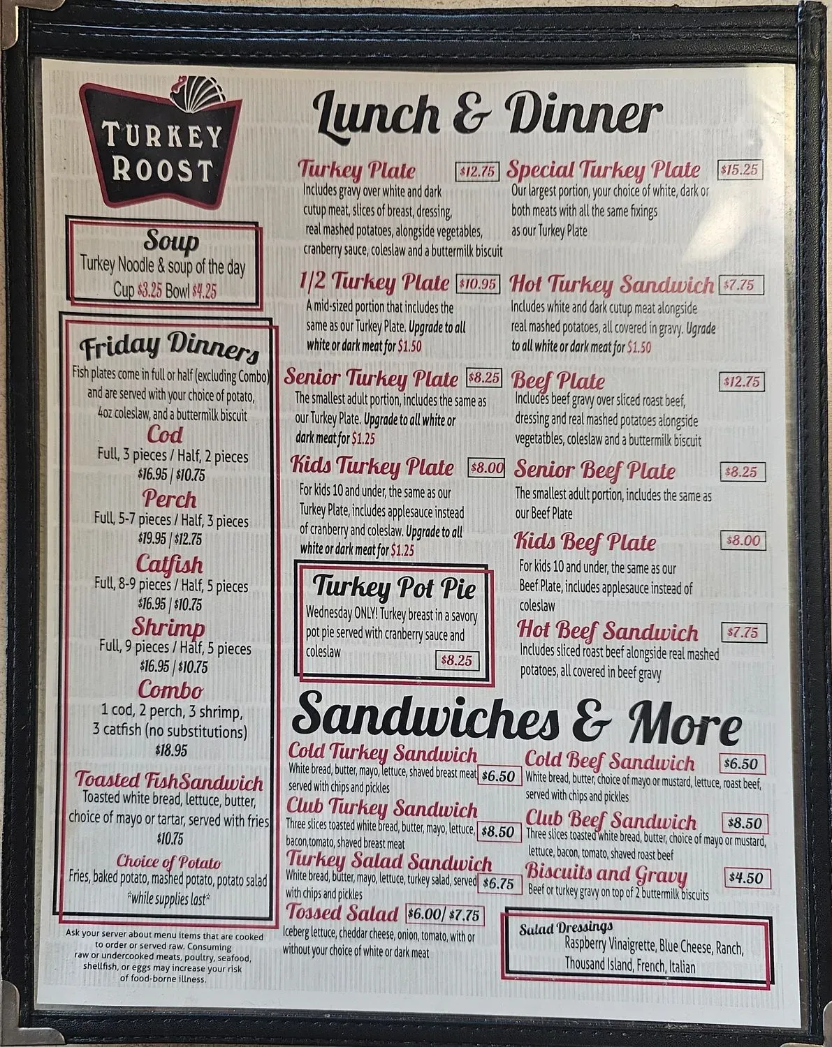 Turkey Roost Menu - Updated October 2025