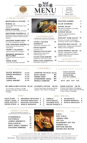 Sea Crab Menu | Neptune City, NJ | Checkle