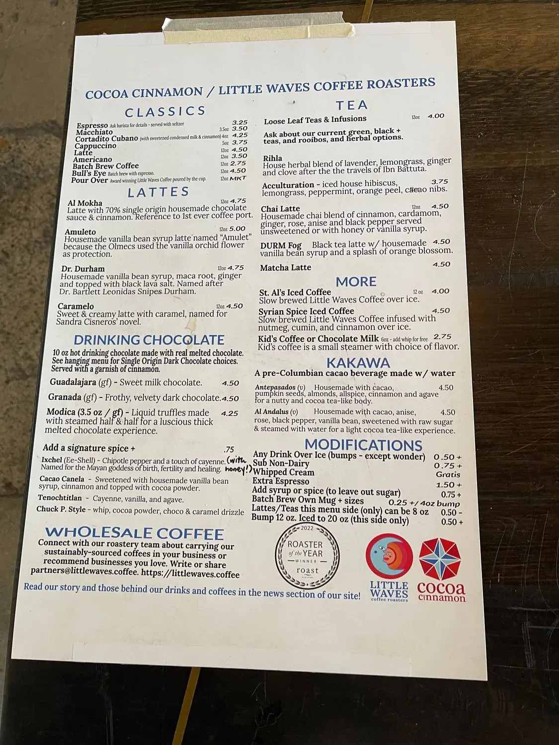 Cocoa Cinnamon Menu - Updated October 2025