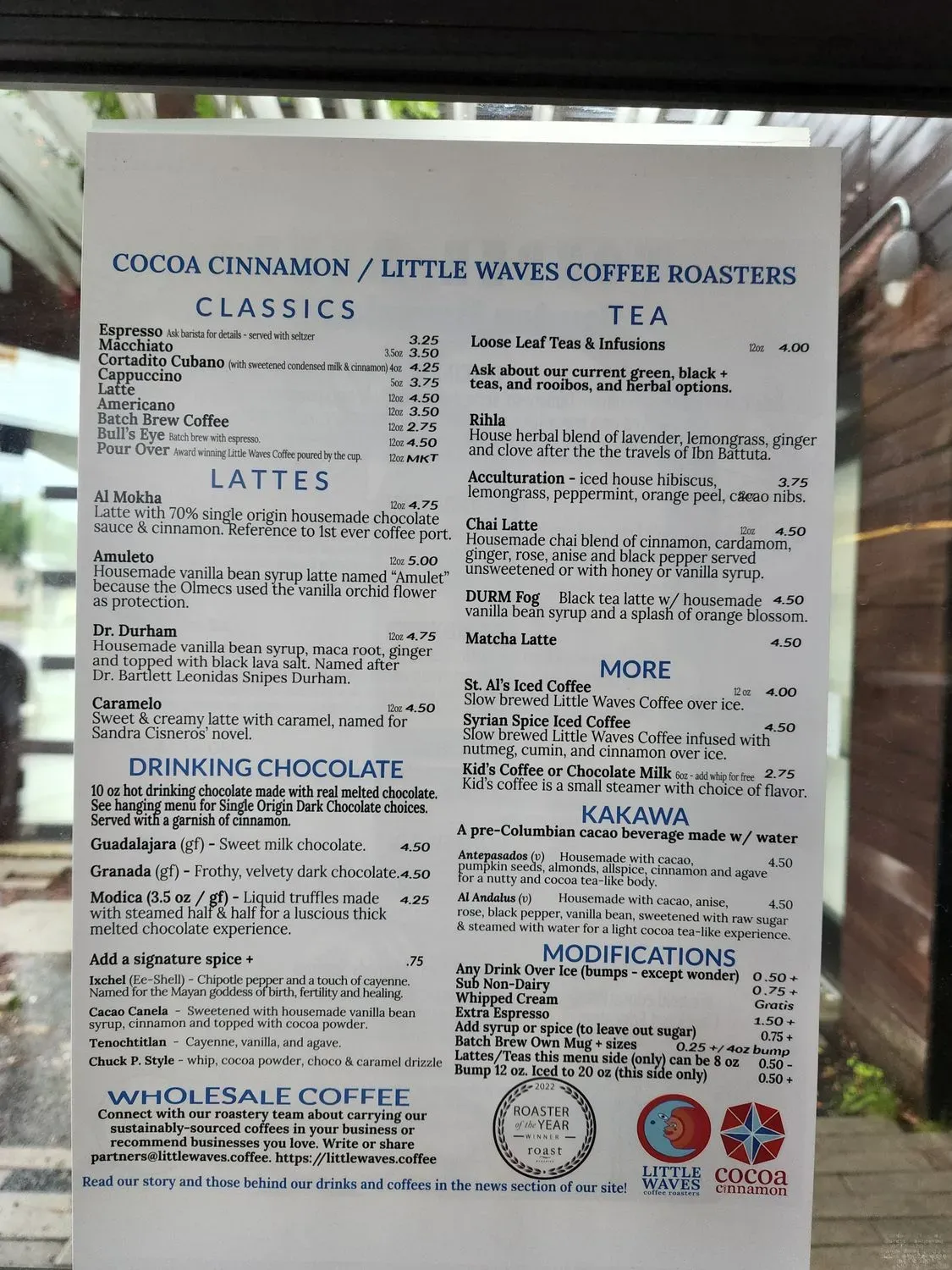 Cocoa Cinnamon Menu - Updated October 2025