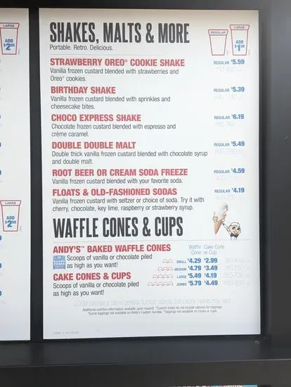 Andy's Frozen Custard Menu | Raleigh, NC | Checkle