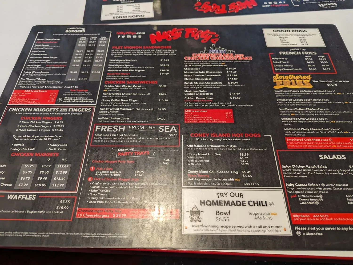 Nifty Fifty's Menu - Updated October 2025
