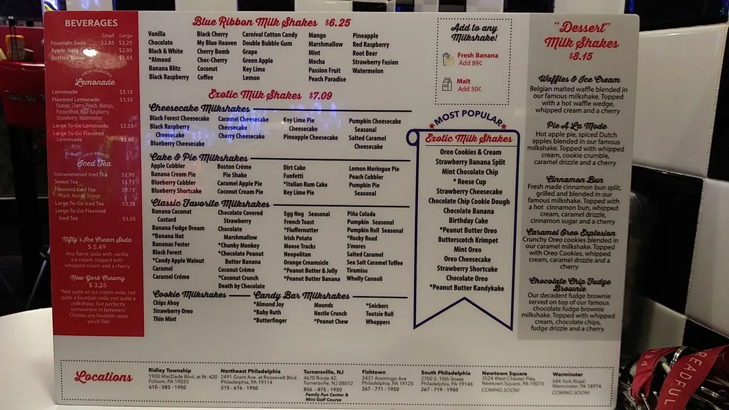 Nifty Fifty's Menu - Updated October 2025