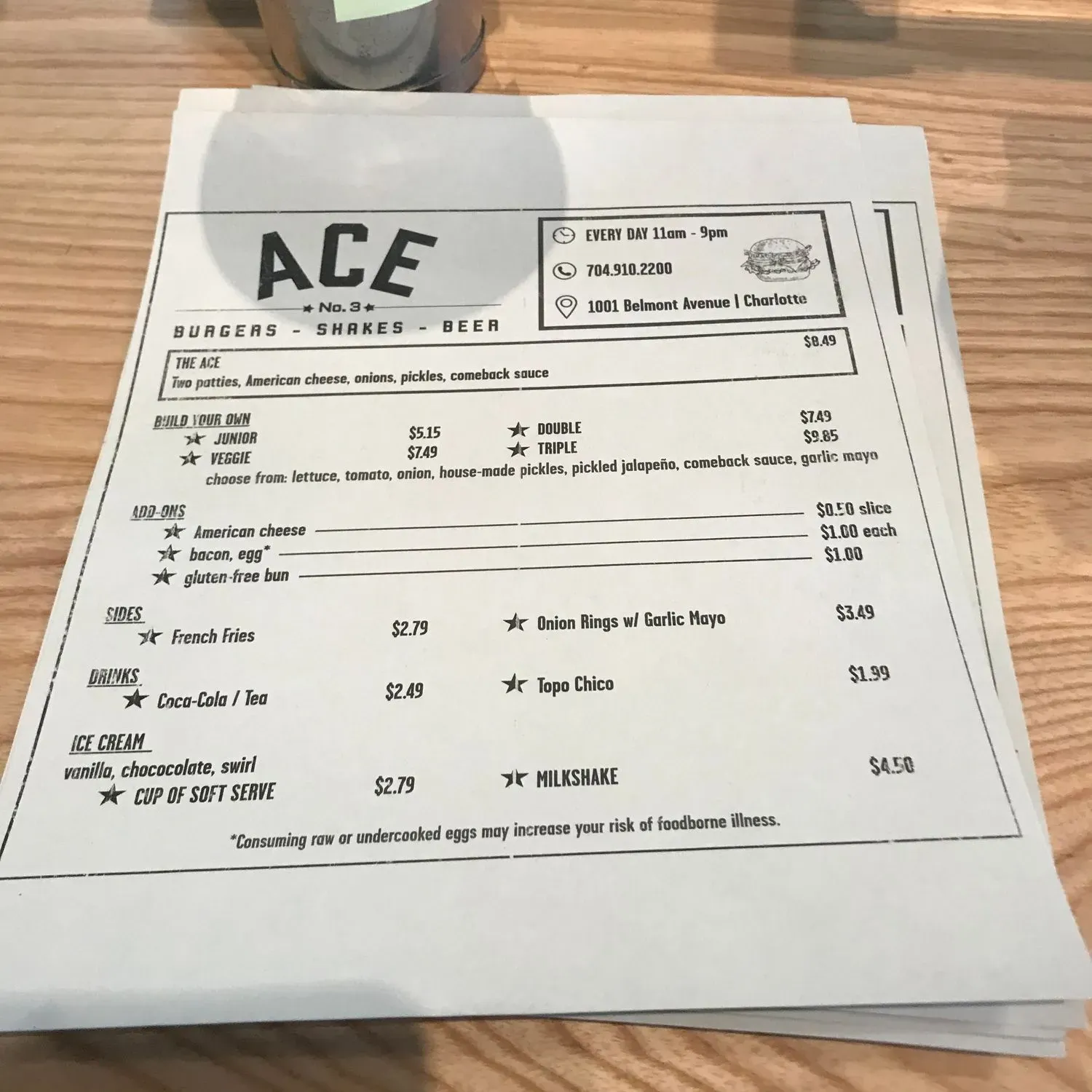 Ace No. 3 Belmont Village Menu - Updated October 2025