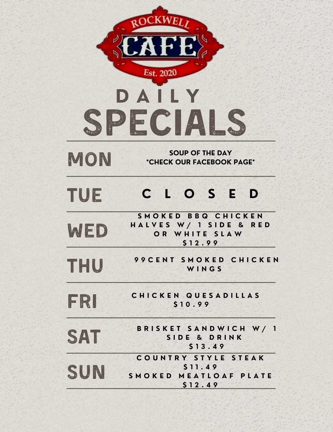 Rockwell Cafe Menu - Updated October 2025