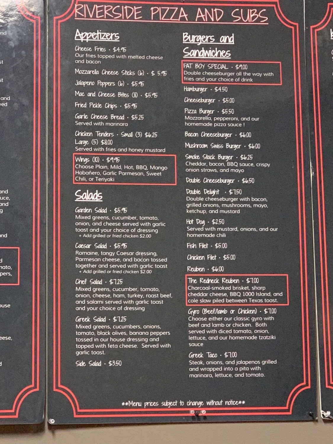 Riverside Pizza & Subs Menu - Updated October 2025