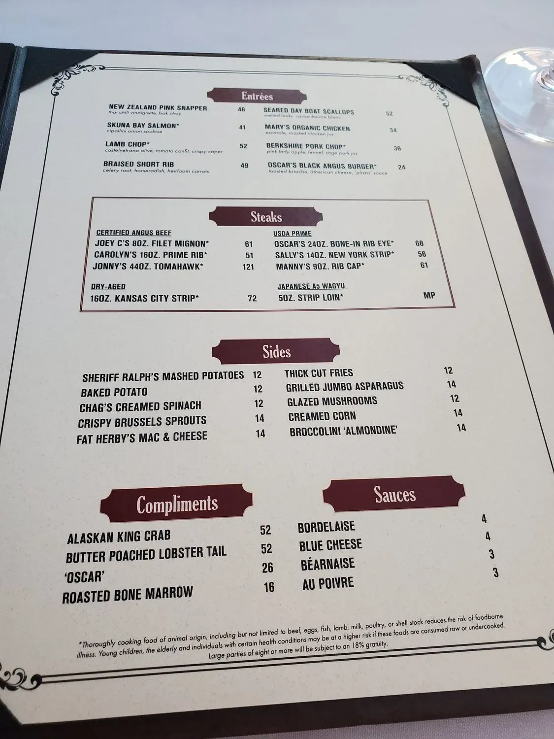 Oscar's Steakhouse Menu - Updated October 2025
