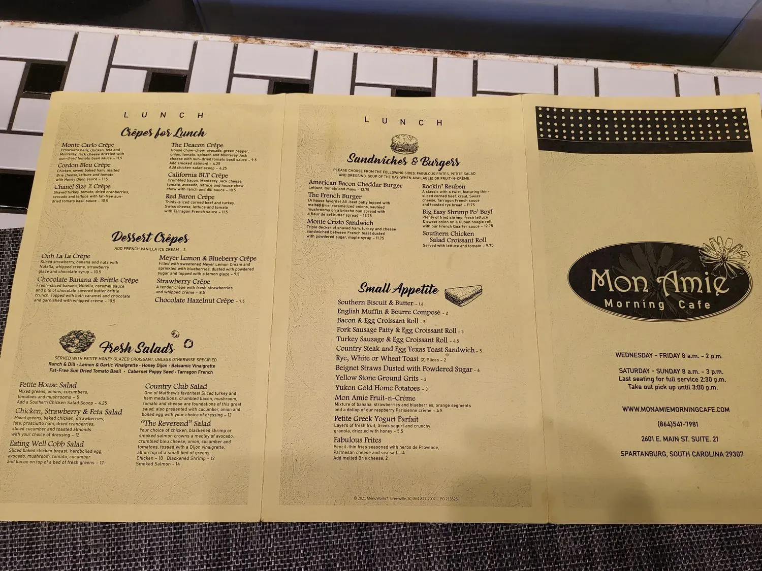 Mon Amie Morning Cafe Menu - Updated October 2025