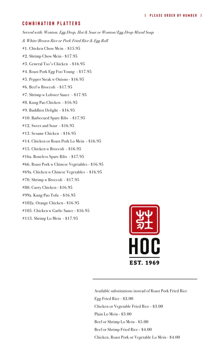 House of Chong Menu - Updated October 2025