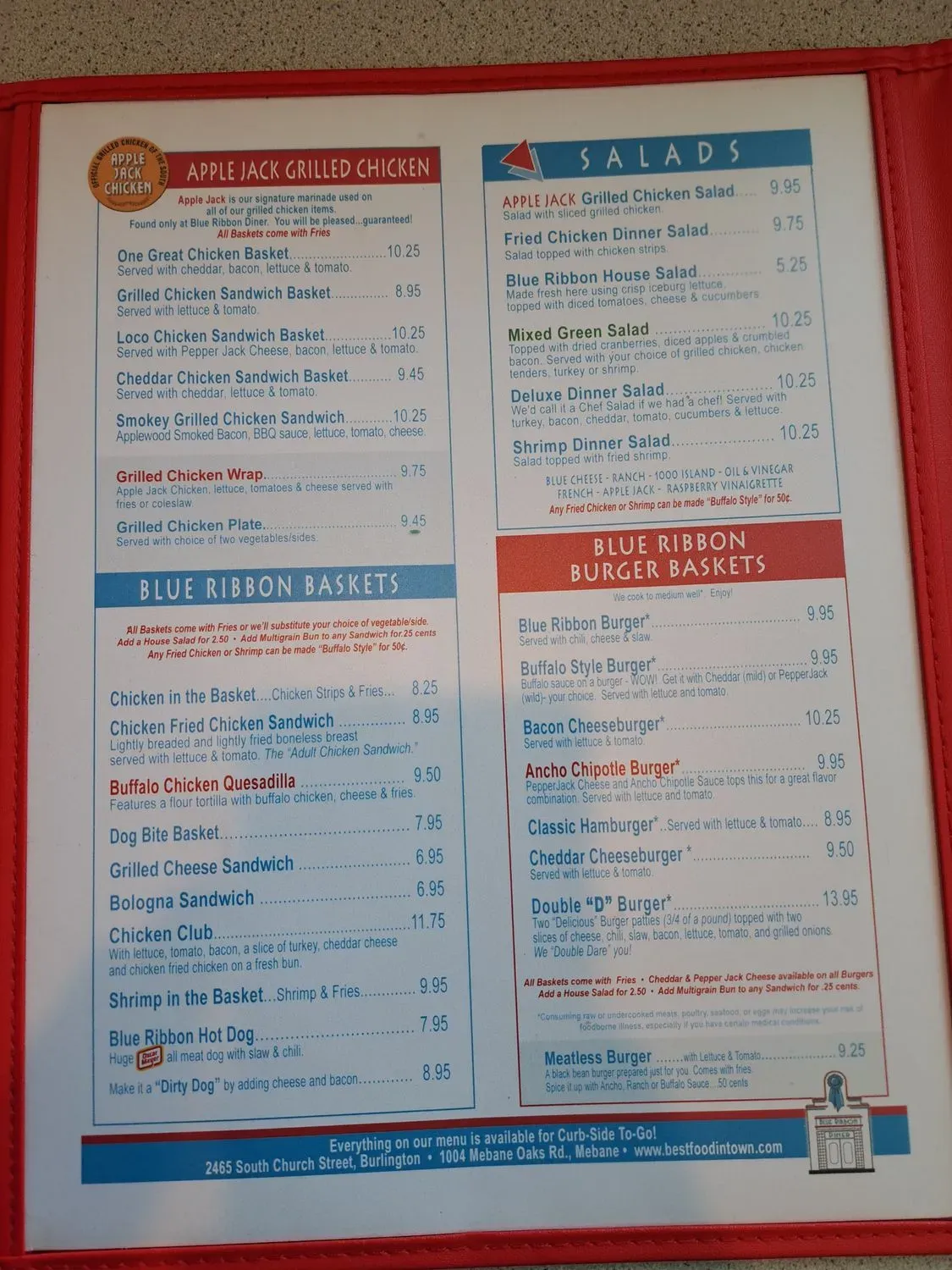 Blue Ribbon Diner Menu - Updated October 2025