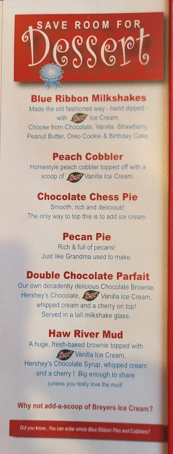 Blue Ribbon Diner Menu - Updated October 2025