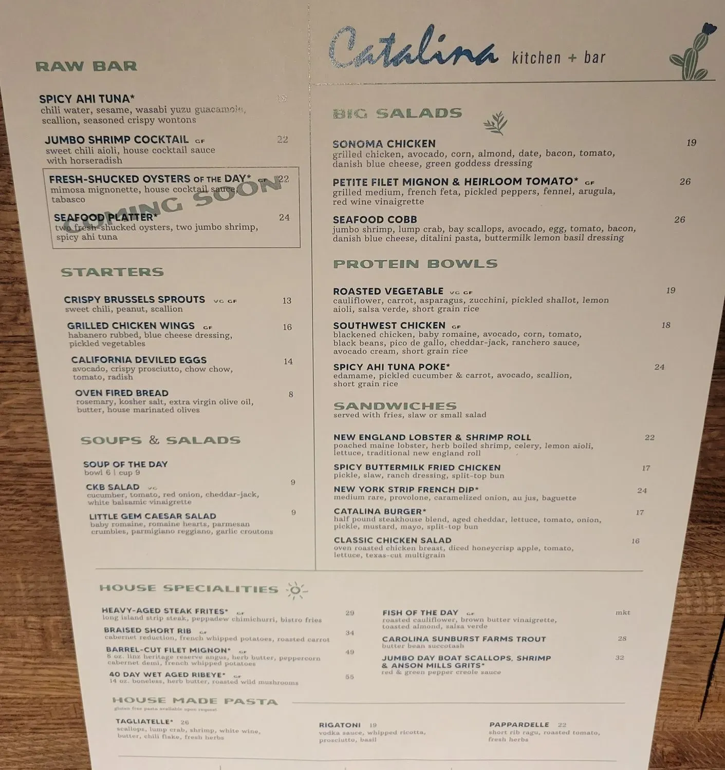 Catalina Kitchen and Bar Menu - Updated October 2025