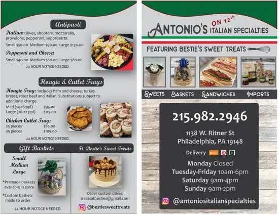Antonio’s Italian Specialties Menu | Philadelphia, PA | Checkle