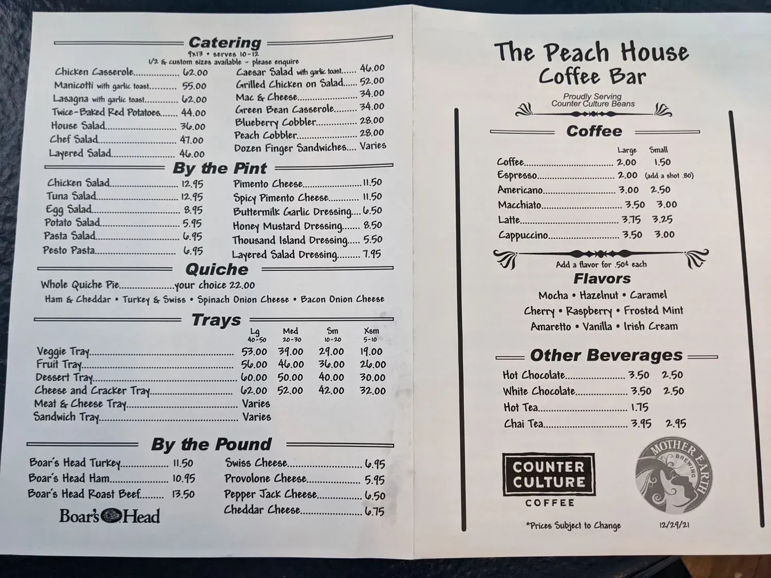 Peach House Restaurant Menu - Updated October 2025