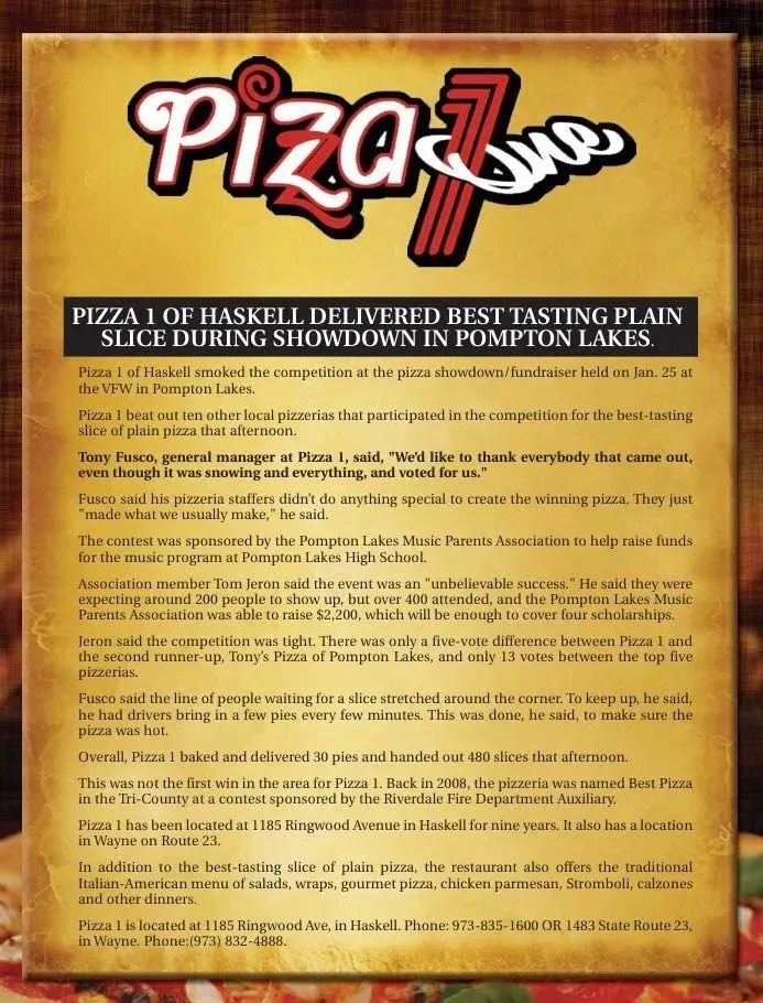 Pizza One Menu | Wayne, NJ | Checkle