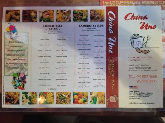 China Uno Menu | Holly Springs, NC | Checkle
