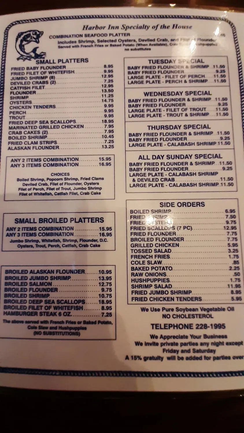 Harbor Inn Seafood Restaurant Menu - Updated October 2025