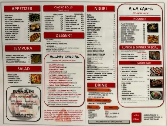Kuma Sushi Menu | Reno, NV | Checkle