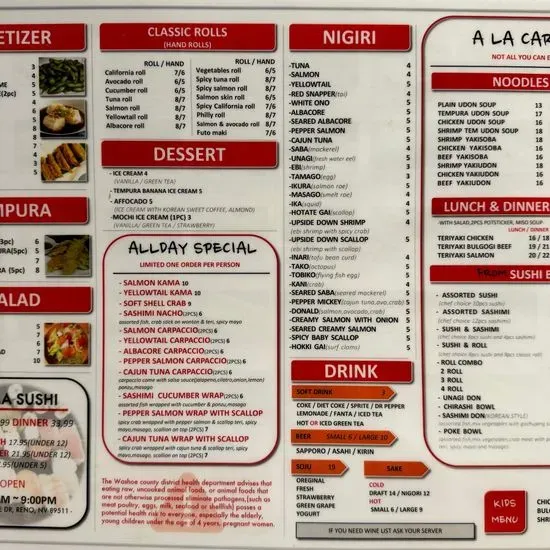 Kuma Sushi Menu | Reno, NV | Checkle