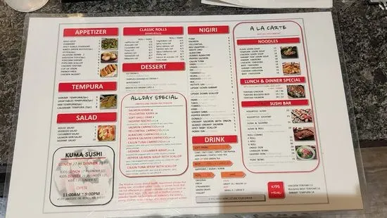 Kuma Sushi Menu | Reno, NV | Checkle