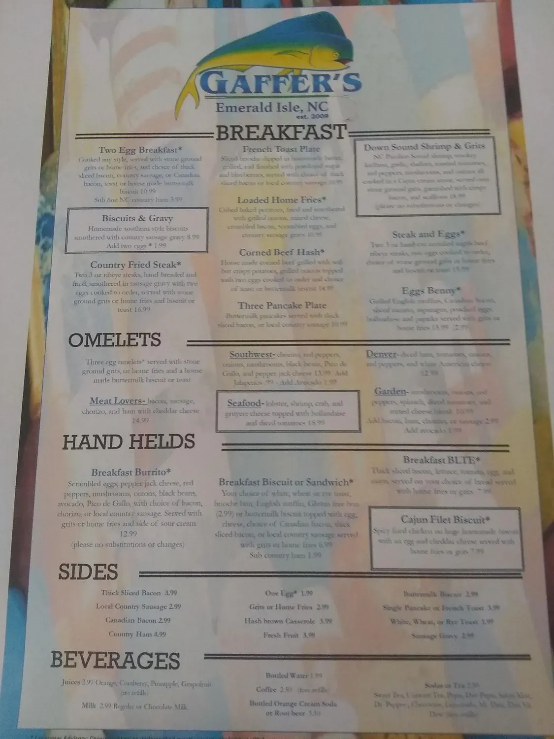 Gaffer's Menu - Updated October 2025