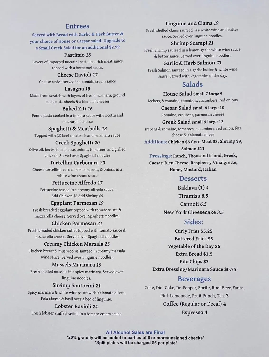 Santorini Greek & Italian Bistro Menu - Updated October 2025