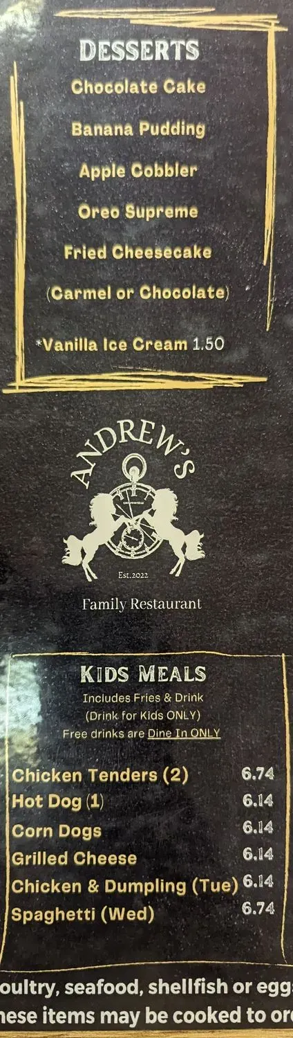 Andrew’s Family Restaurant Menu - Updated October 2025