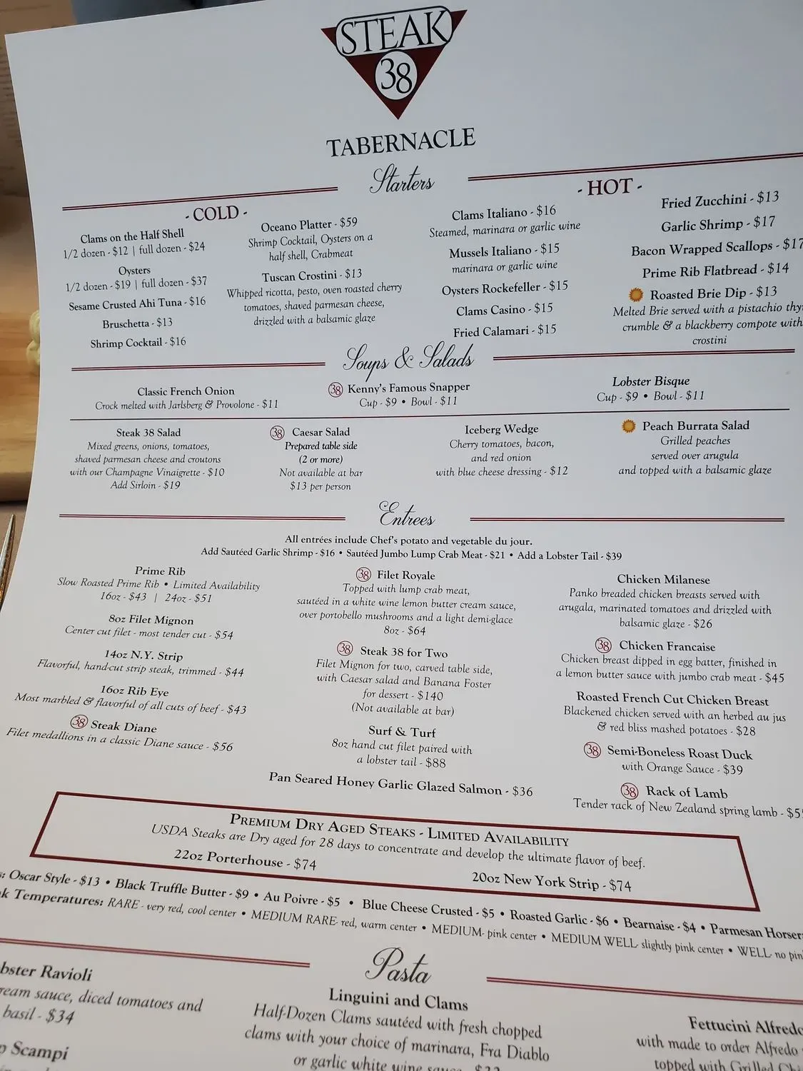 Steak 38 Tabernacle Menu - Updated October 2025