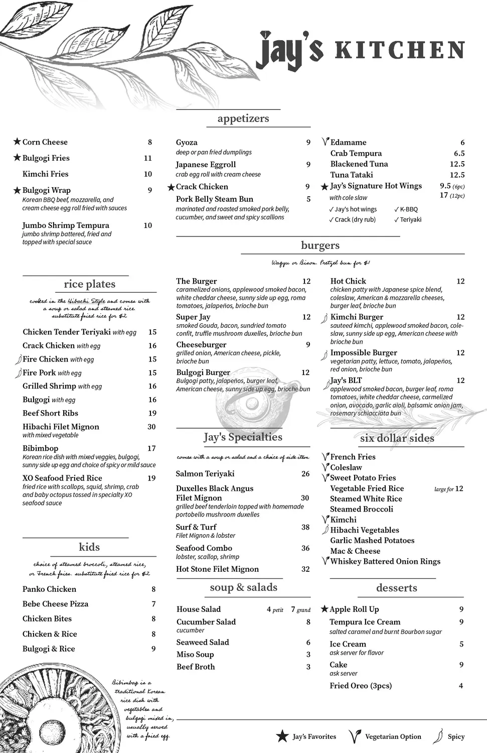 Jay’s Kitchen Menu - Updated August 2025