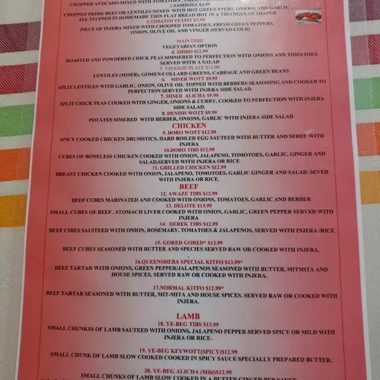 Queen Sheba Ethiopian Restaurant Menu | Charlotte, NC | Checkle