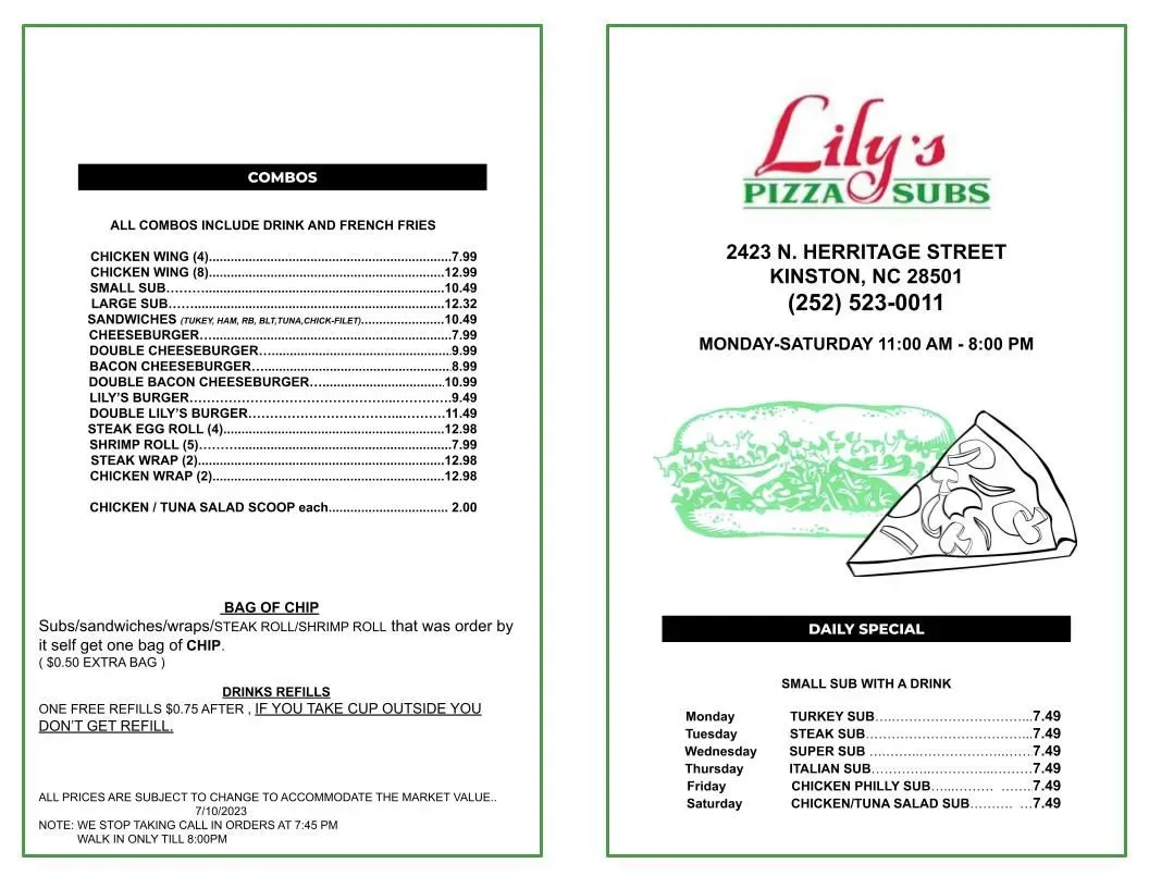 Lily's Pizza and Subs Menu - Updated October 2025