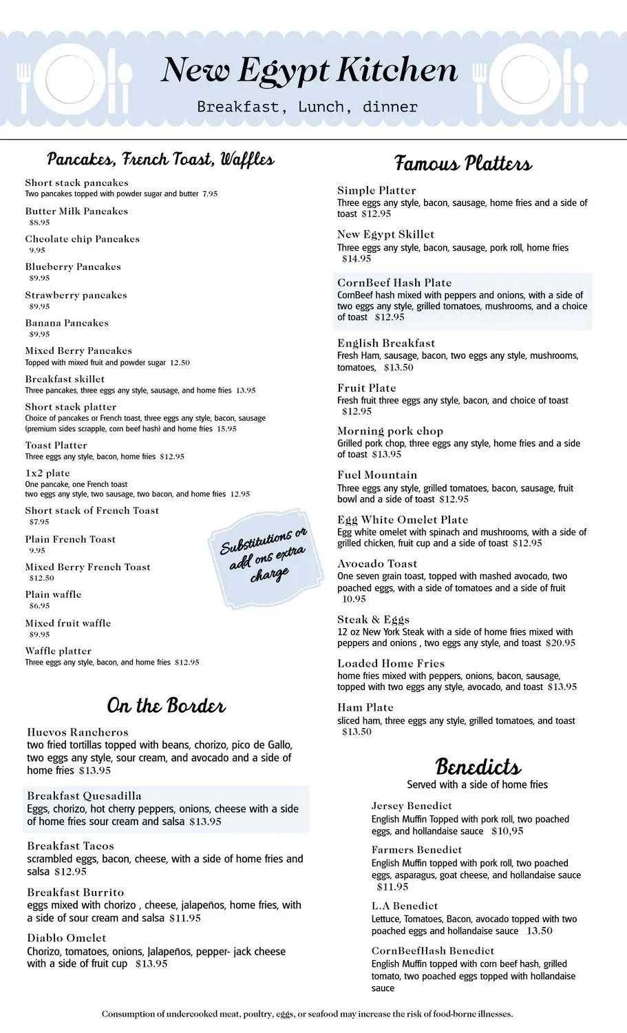 New Egypt Kitchen Menu - Updated October 2025