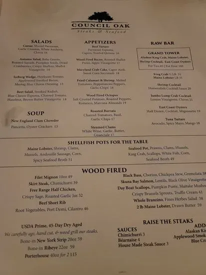 Council Oak Steaks & Seafood Menu | Atlantic City, NJ | Checkle