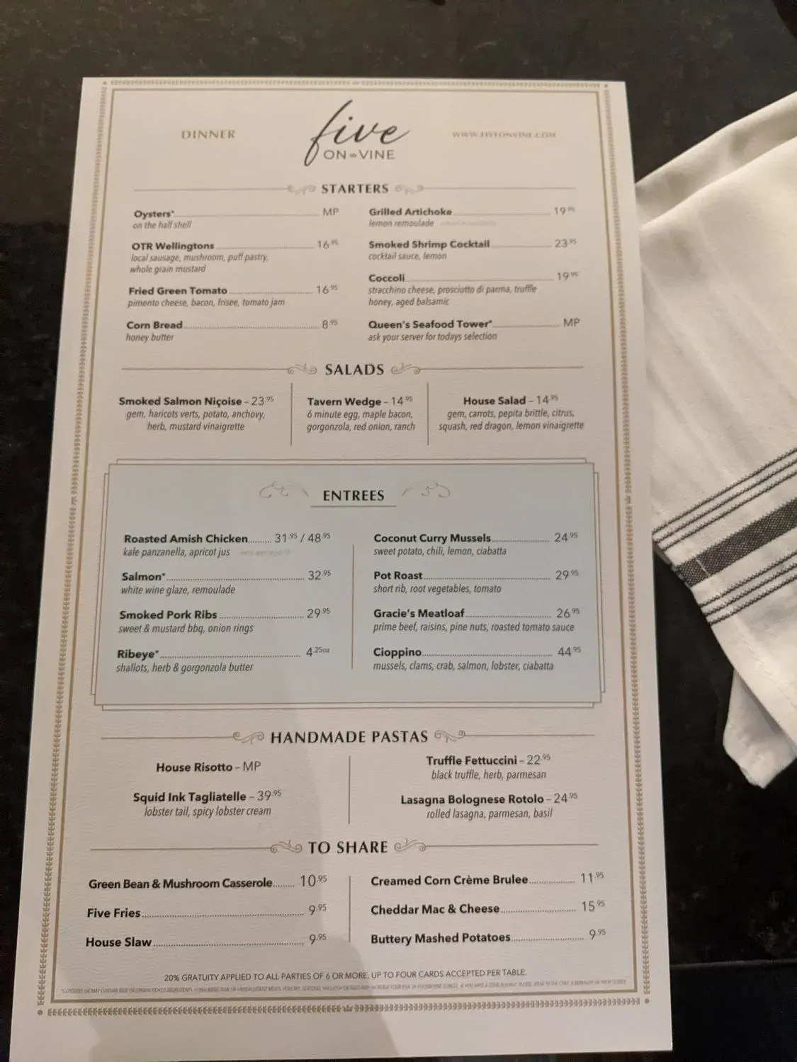 Five Kitchen & Bar Menu - Updated October 2025
