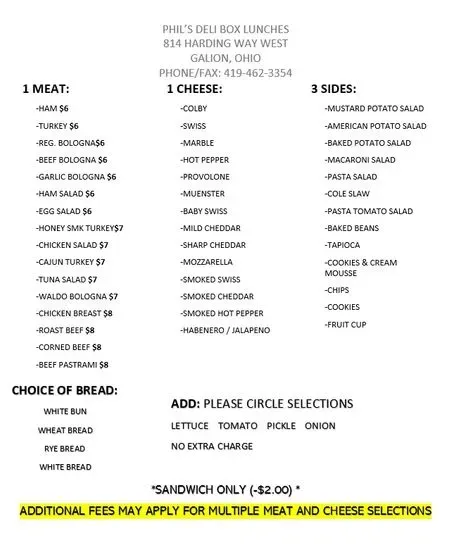 Phil's Deli Menu | Galion, OH | Checkle