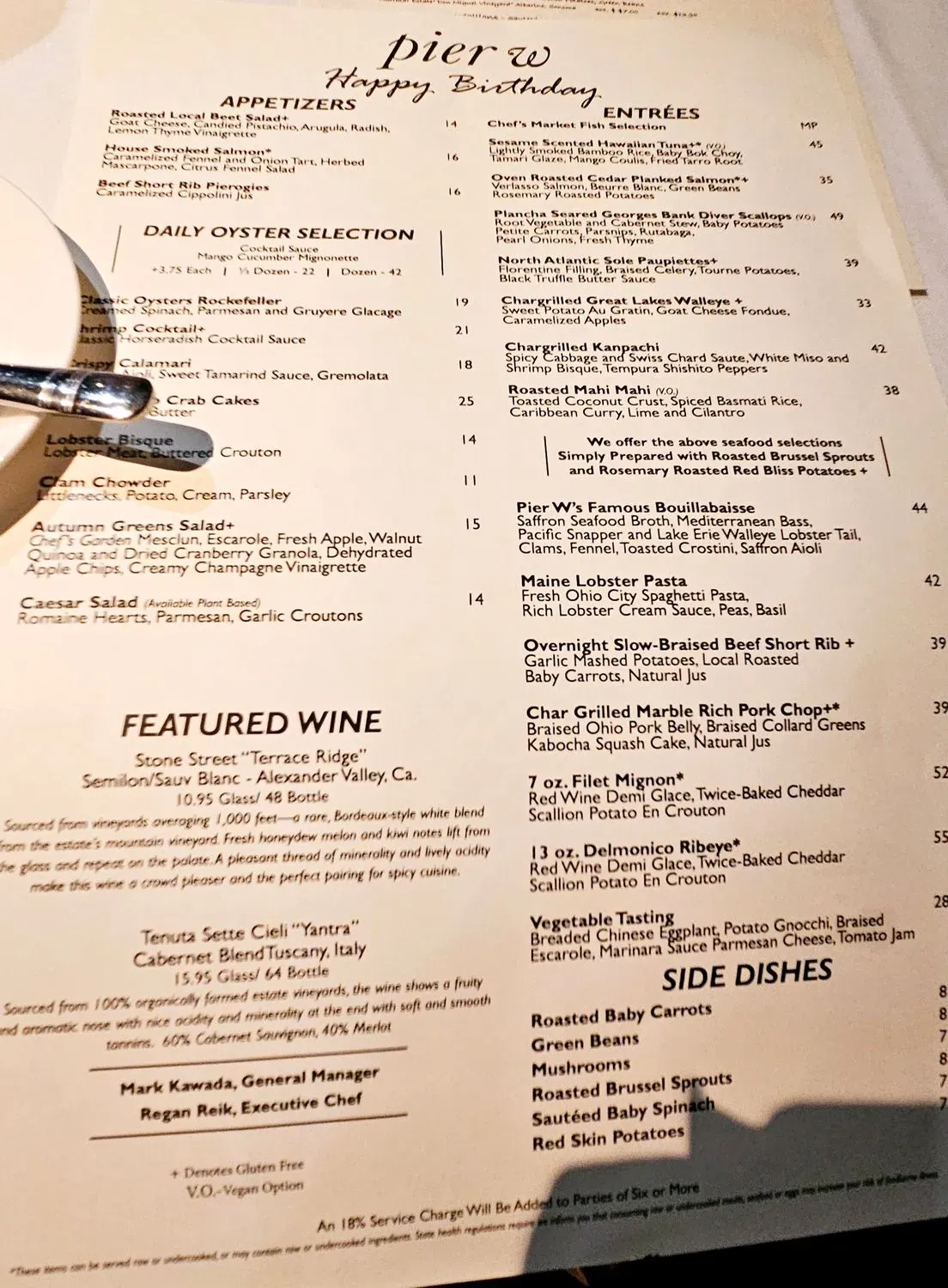 Pier W Menu - Updated October 2025