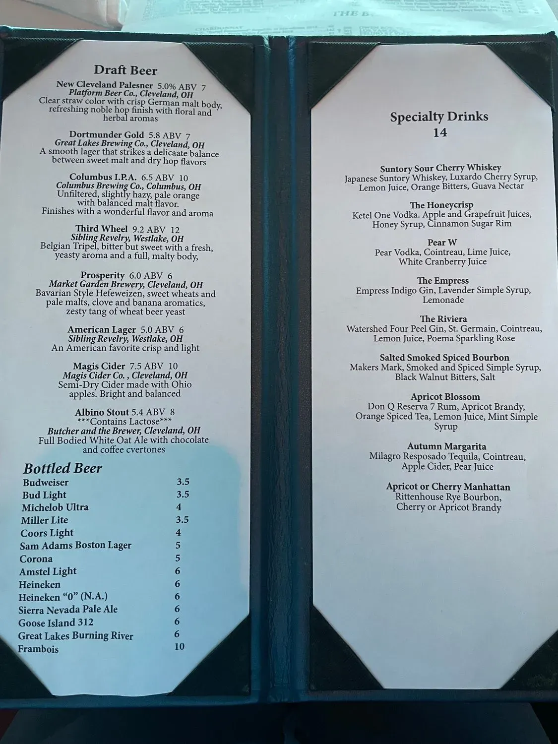 Pier W Menu - Updated October 2025