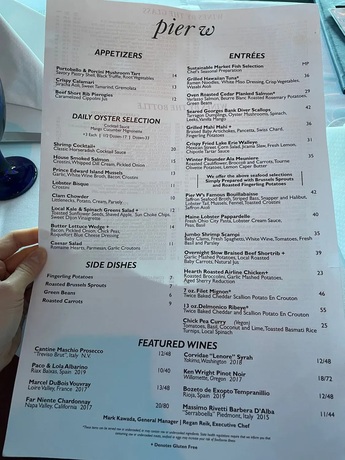 Pier W Menu - Updated August 2025