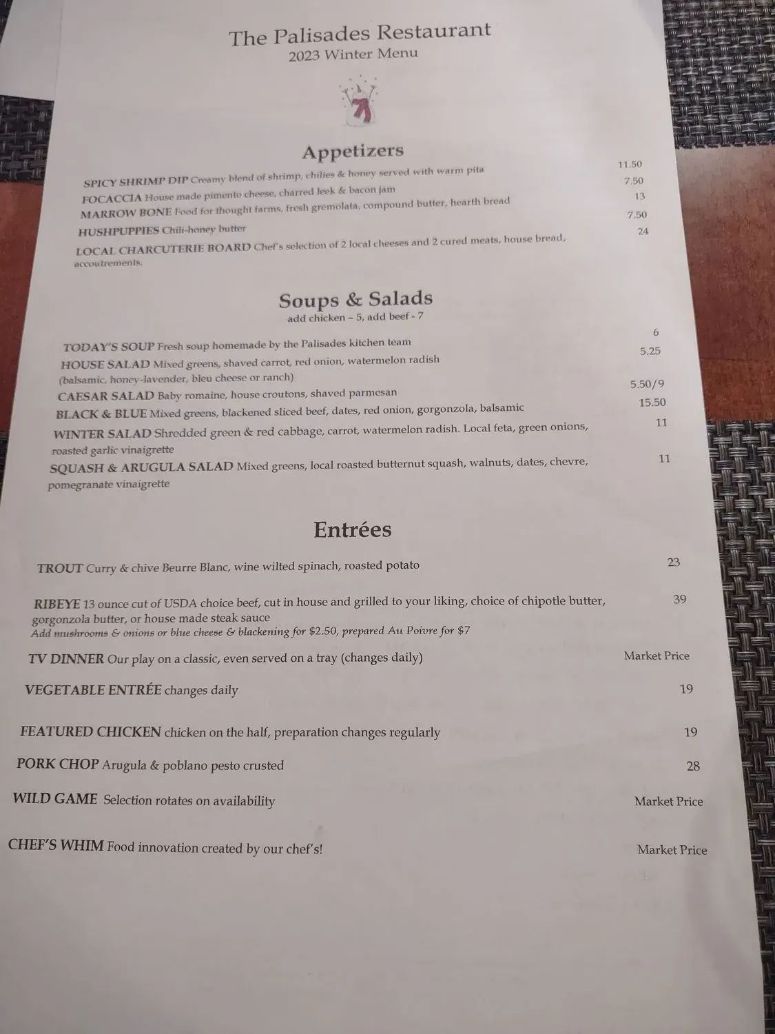 The Palisades Restaurant Menu - Updated October 2025