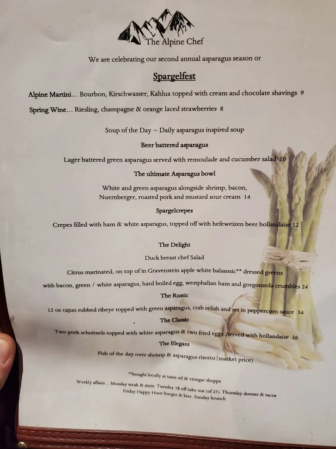 The Alpine Chef Menu - Updated October 2025