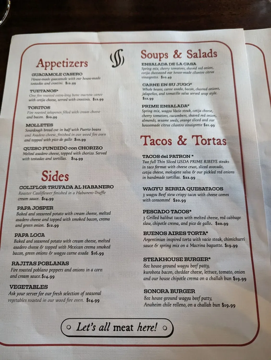 Sonora Steak Menu | Maple Valley, WA | Checkle