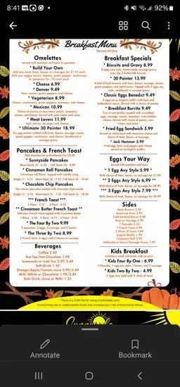 Sunnyside cafe Menu | Black River Falls, WI | Checkle