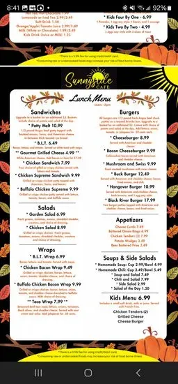 Sunnyside cafe Menu | Black River Falls, WI | Checkle