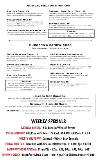 The Rafters Restaurant, Catering, and Events Menu | Lena, IL | Checkle