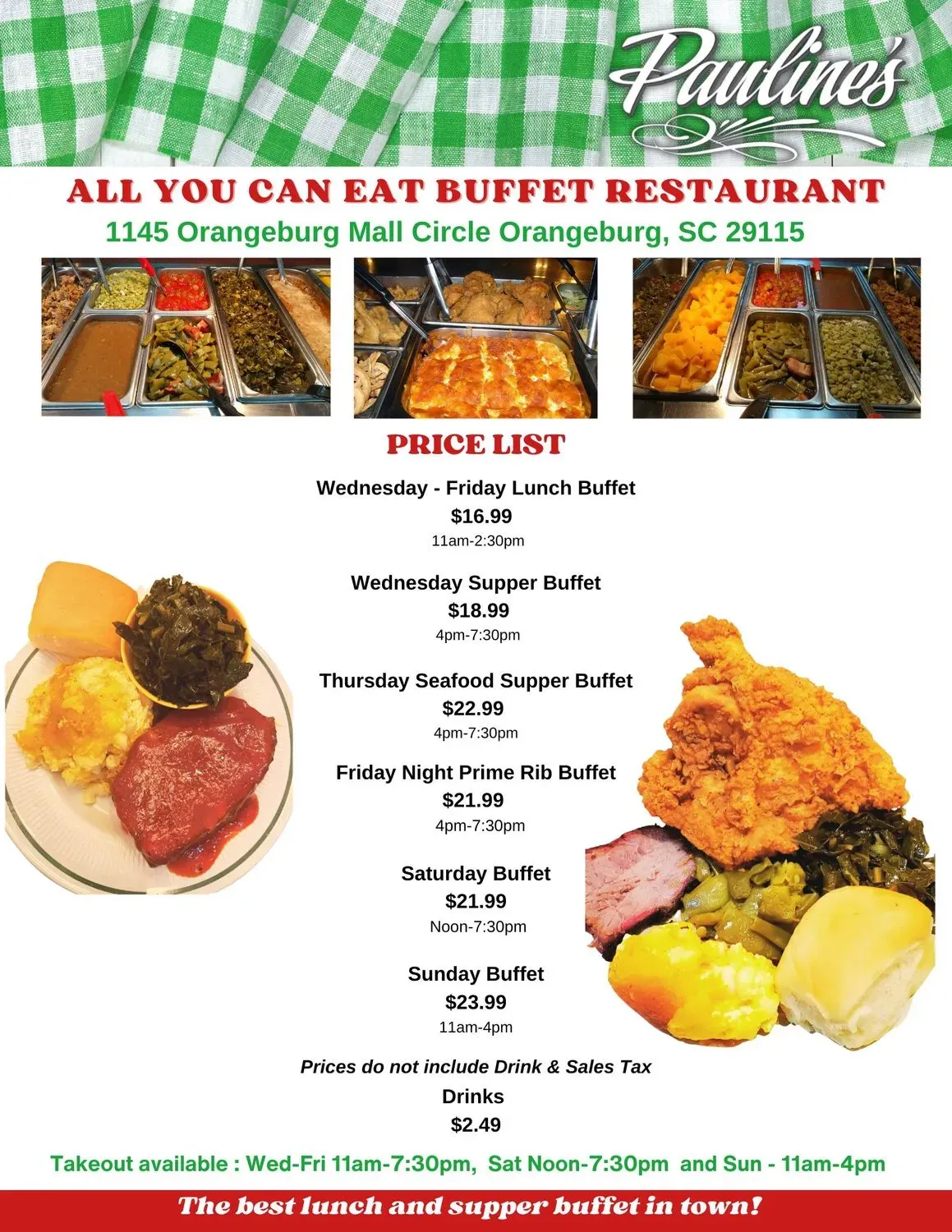 Pauline's Dining Room Menu - Updated October 2025