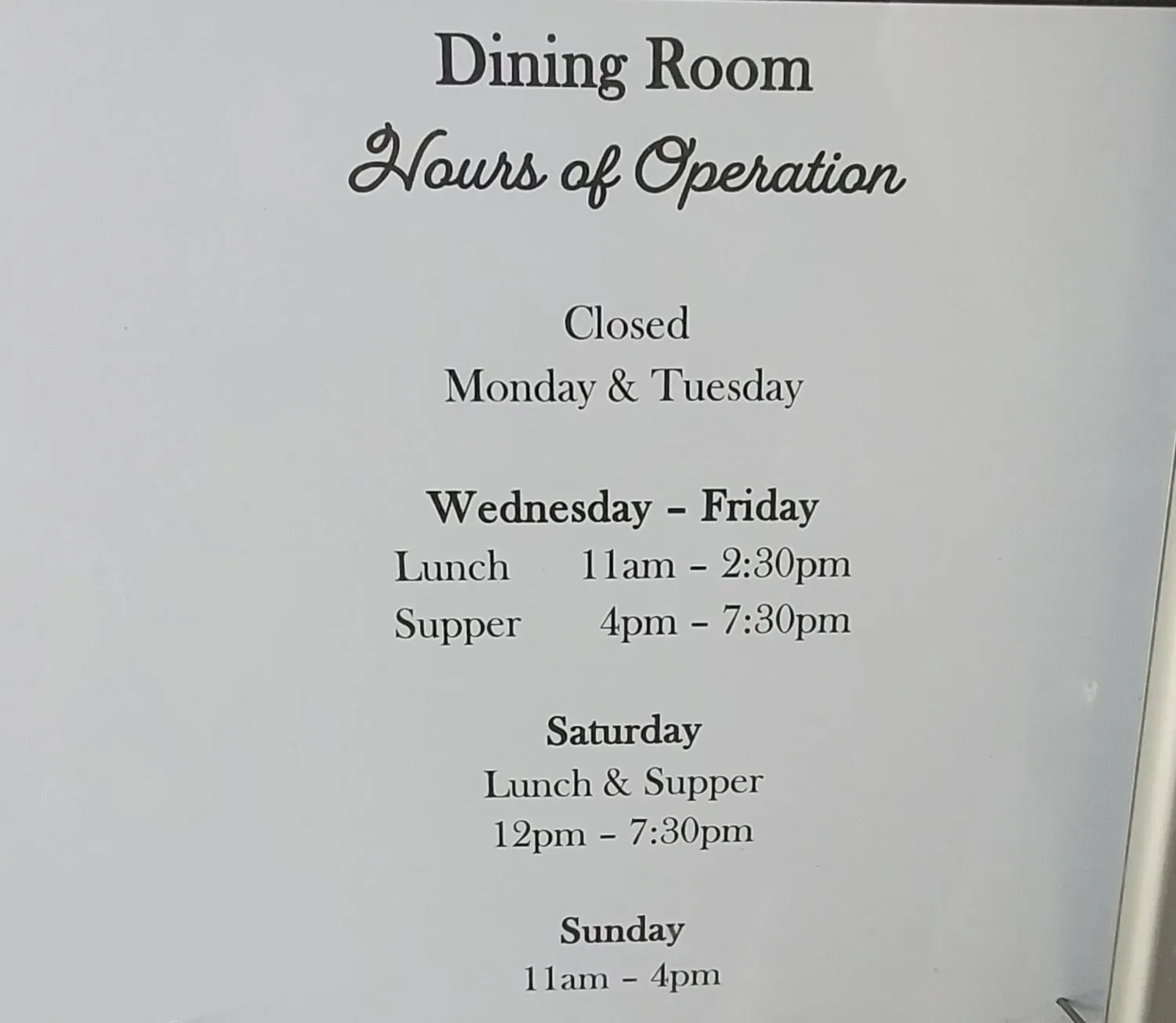 Pauline's Dining Room Menu - Updated October 2025