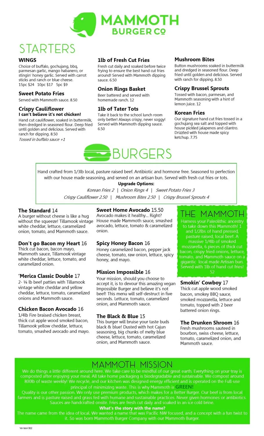 Mammoth Burger Company Menu - Updated October 2025