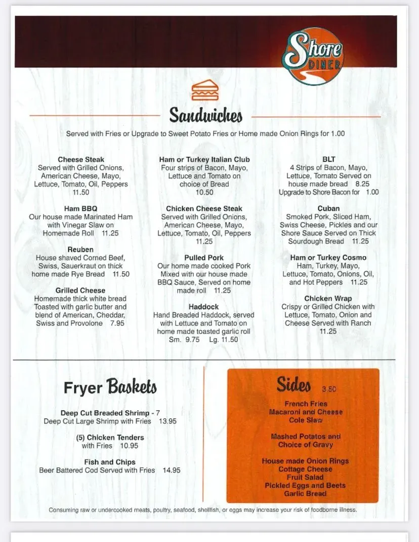The Shore Diner Menu - Updated October 2025