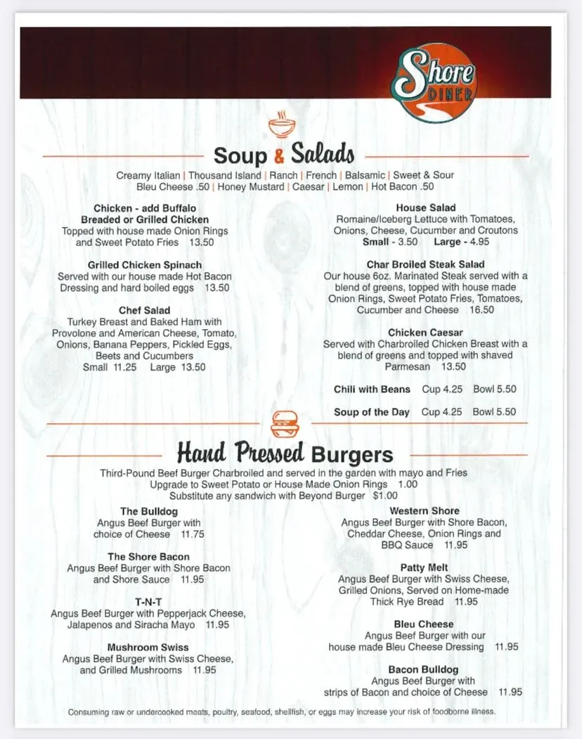 The Shore Diner Menu - Updated October 2025