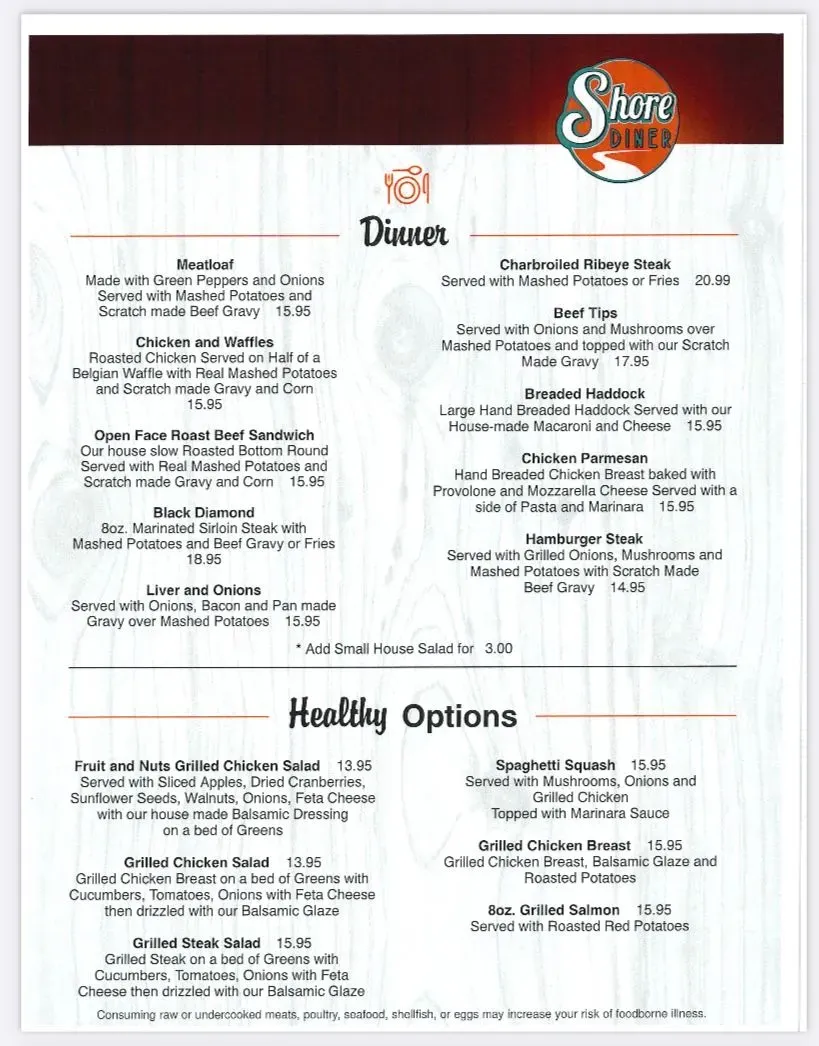 The Shore Diner Menu - Updated October 2025